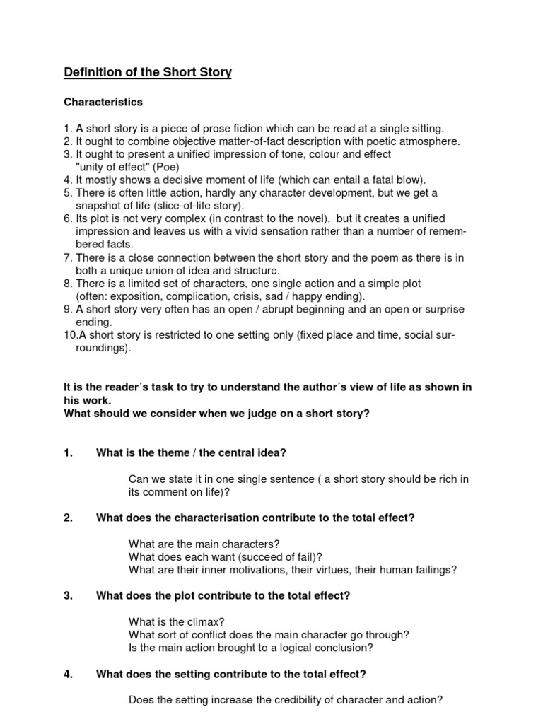Characteristic of Short Stories | PDF | Plot (Narrative) | Short Stories