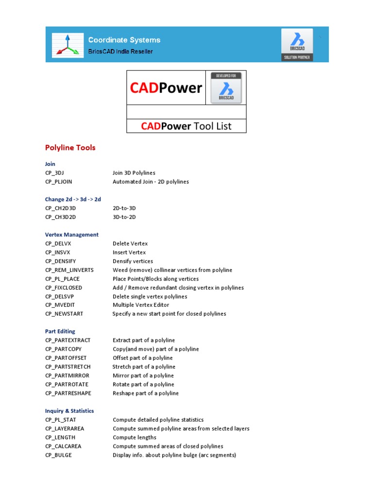 CADPower Tool List | PDF | 2 D Computer Graphics | Circle