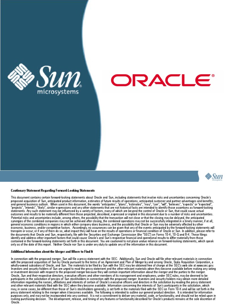 Sun Oracle Presentation | PDF | Oracle Corporation | Mergers And ...