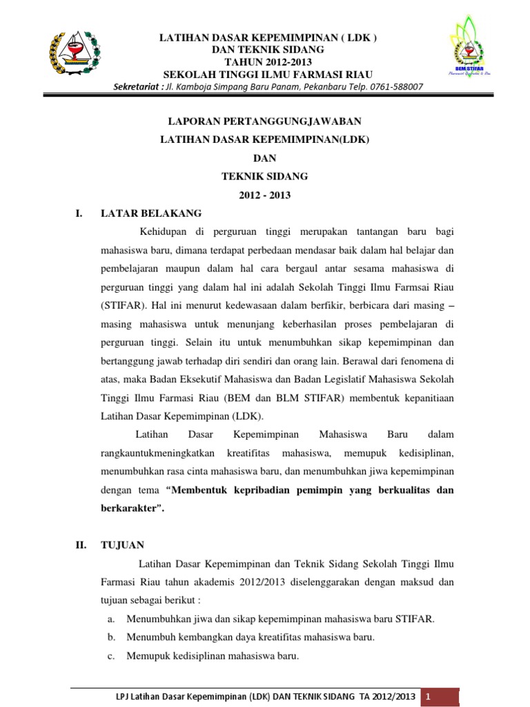 Laporan Pertanggung Jawaban LDK | PDF | Karier & Perkembangan | Bisnis