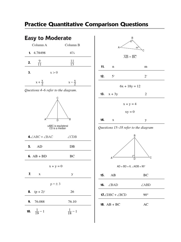 Quantitative Comparison Practice Questions | PDF | Fraction ...