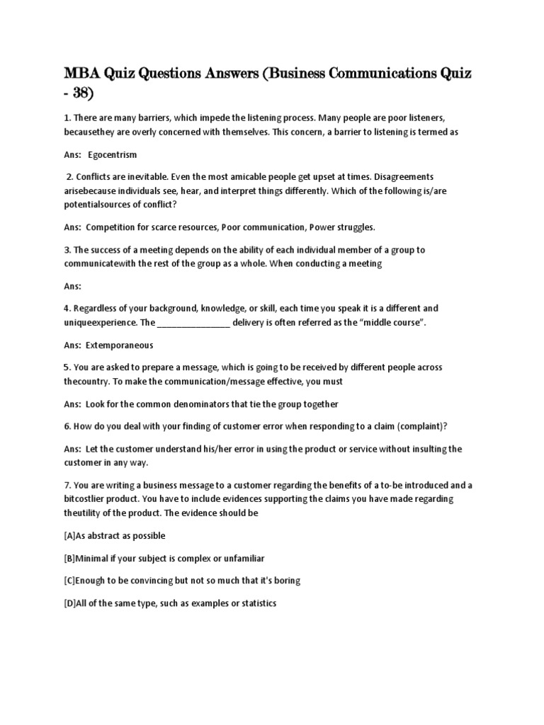 MBA Quiz Questions Answers | PDF | Customer Relationship Management ...