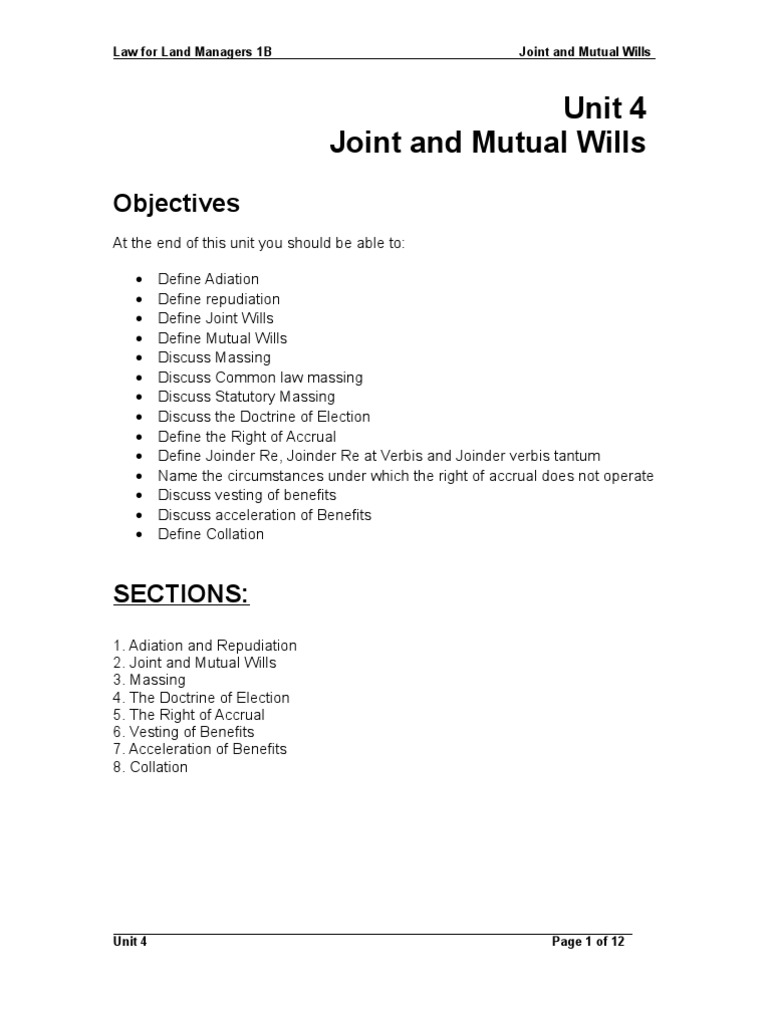 Unit 4 - Joint and Mutual Wills