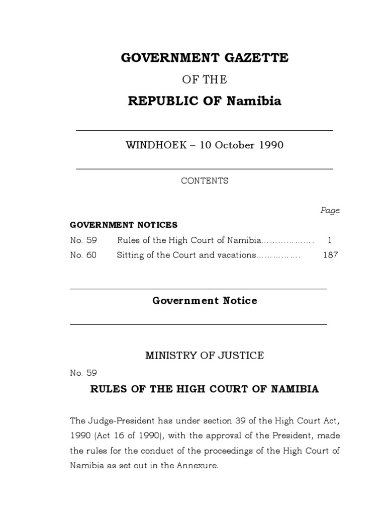 High Court Rules of Namibia | Download Free PDF | Summons | Justice Of ...