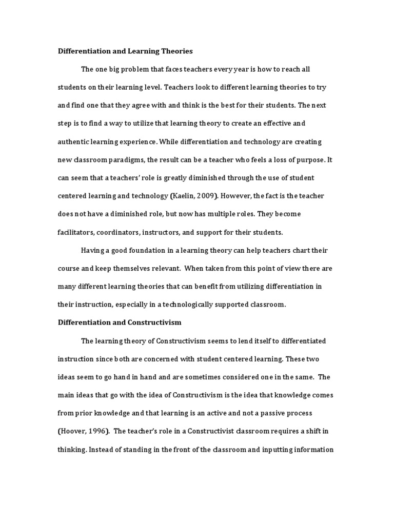 Differentiation in Learning Theories | PDF | Learning Theory (Education ...