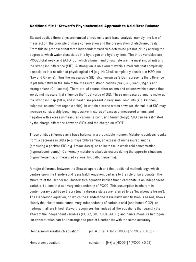 Stewart's Approach to Acid-Base Balance | PDF | Bicarbonate | Ion