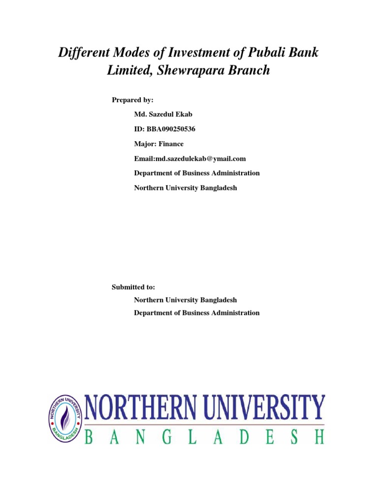 Cover Page of Internship Report | PDF | Banking | Financial Services