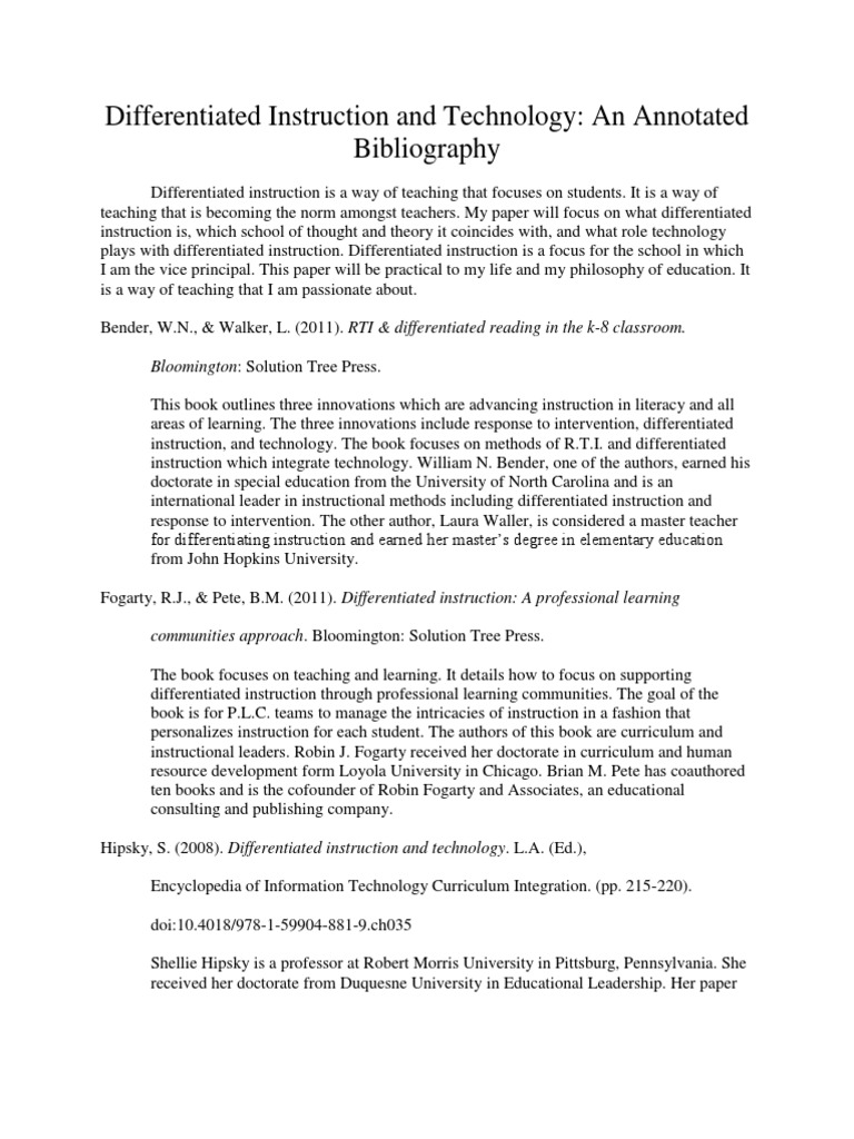 Annotated Bibliography | PDF | Differentiated Instruction | Quality Of Life