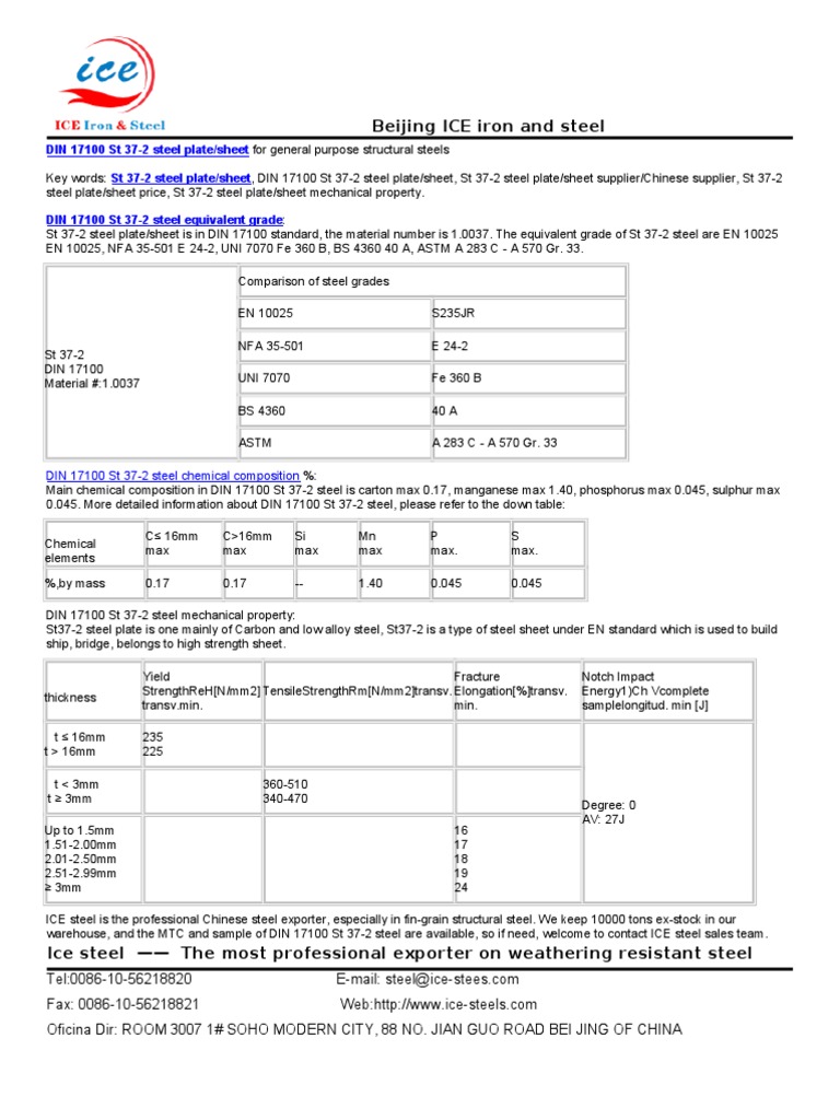 DIN 17100 ST 37-2 Steel | PDF | Structural Steel | Steel