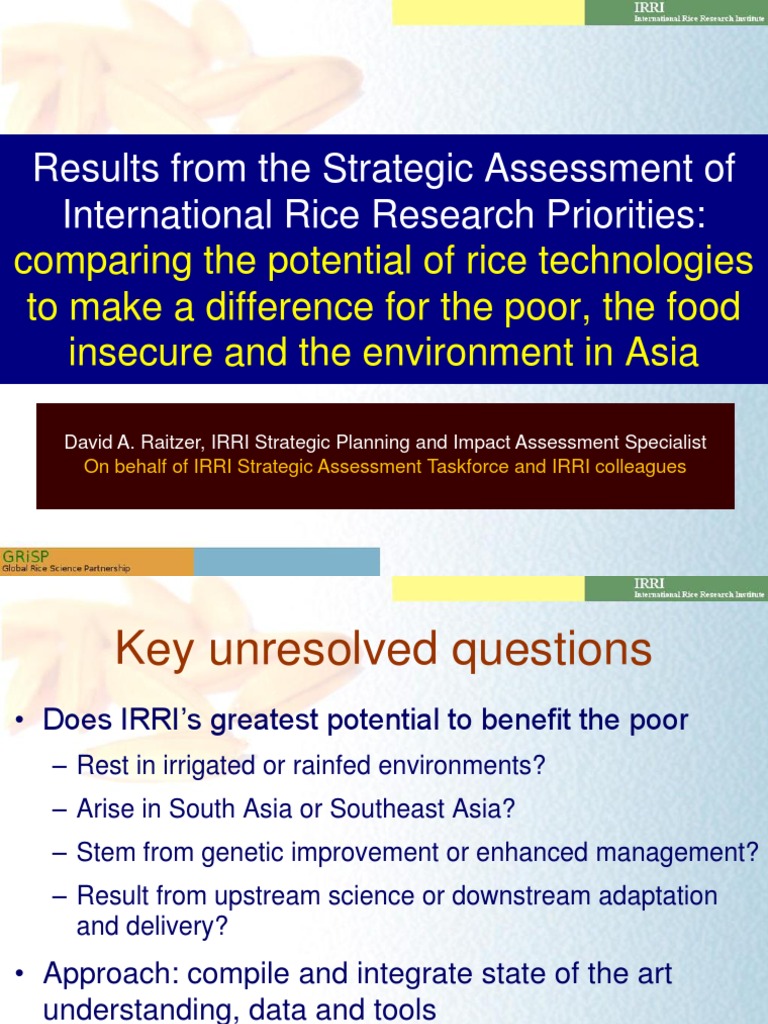 Results from the Strategic Assessment of International Rice Research ...