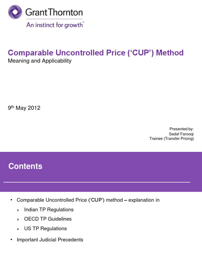 TP - Comparable Uncontrolled Price ( CUP') Method - MAy 2012 | PDF ...