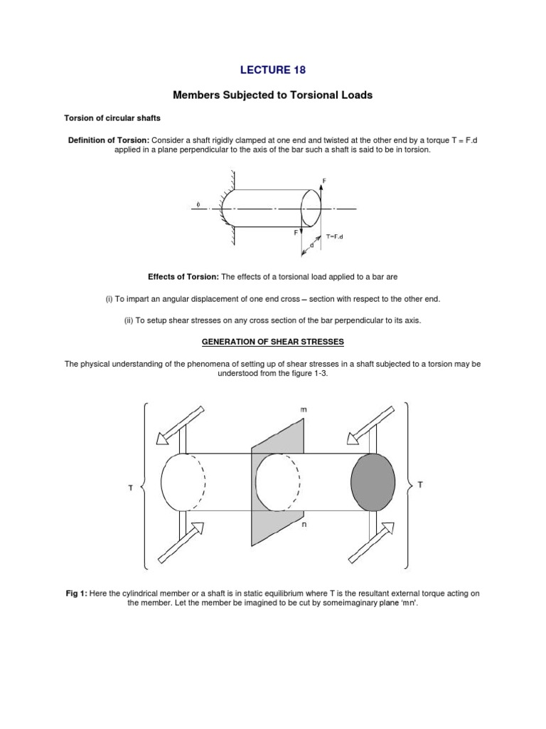 Members Subjected To Torsional Loads | PDF | Torque | Stress (Mechanics)