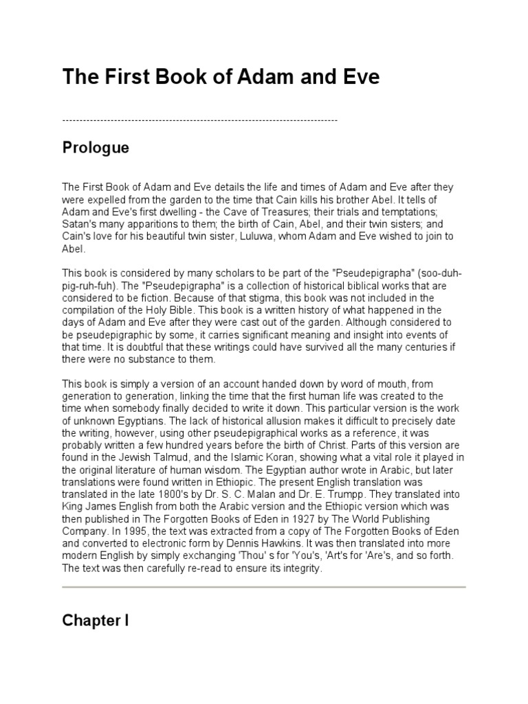 The First Book of Adam and Eve | PDF | Adam | Christianity