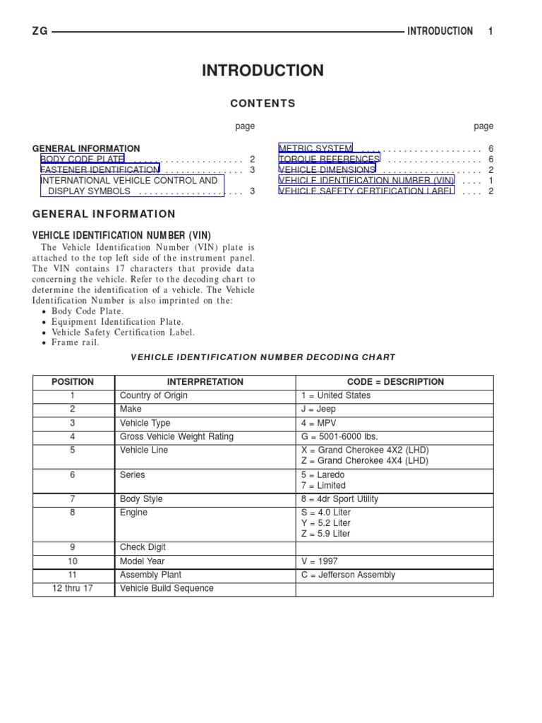 General Information: Vehicle Identification Number Decoding Chart | PDF ...
