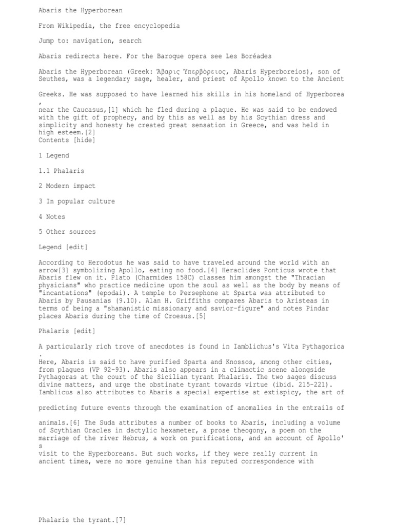 Abaris The Hyperborean - Wikipedia, The Free Encyclopedia | PDF ...
