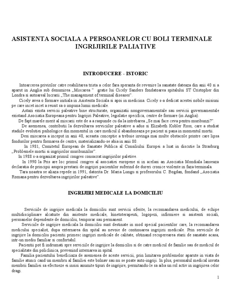 Asistenta Sociala A Persoanelor Cu Boli Terminale | PDF