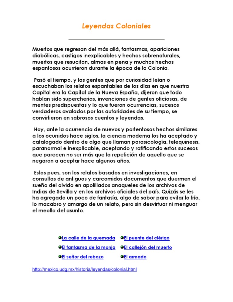 Leyendas Coloniales | PDF