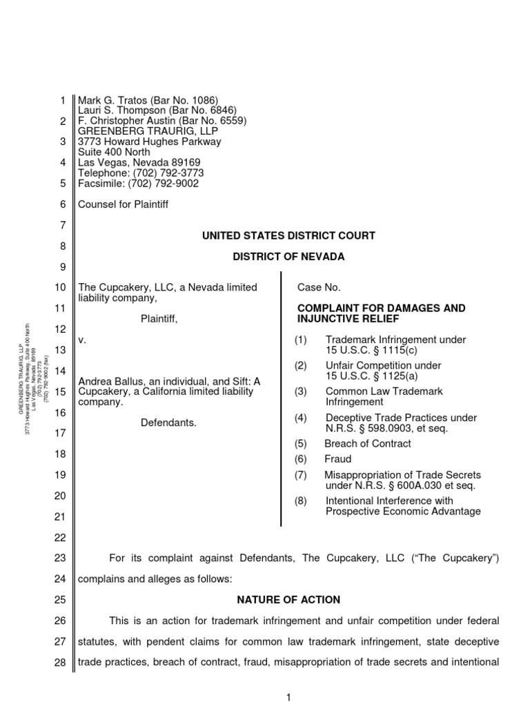 Trademark Infringment Lawsuit - The Cupcakery, LLC v. Ballus et al ... Trademark Infringment Lawsuit - The Cupcakery, LLC v. Ballus et al ...