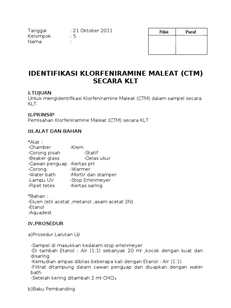 Laporan Kromatografi Identifikasi CTM | PDF