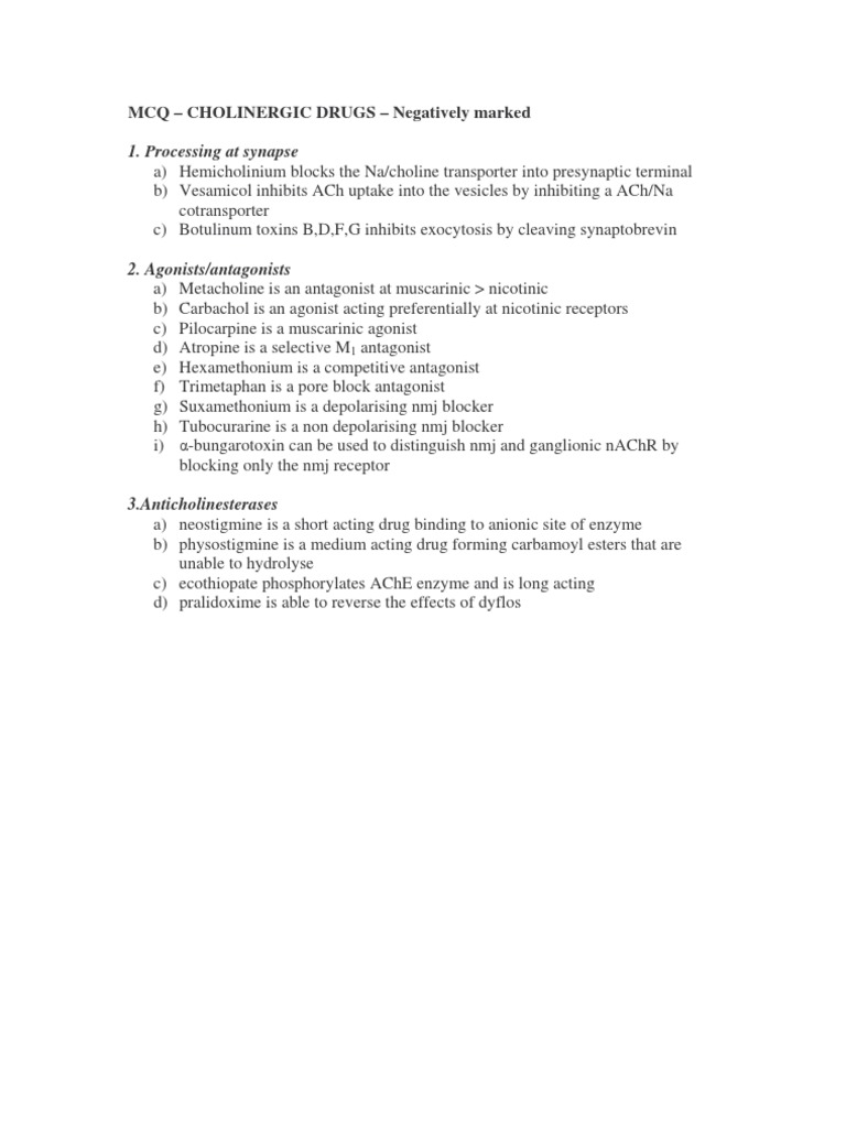 MCQ | PDF | Acetylcholine | Neuromuscular Junction
