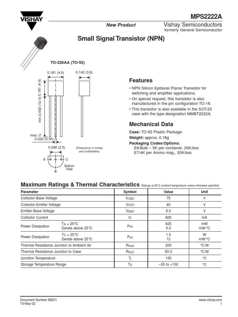 Datasheet MPS2222A | PDF | Computers | Technology & Engineering