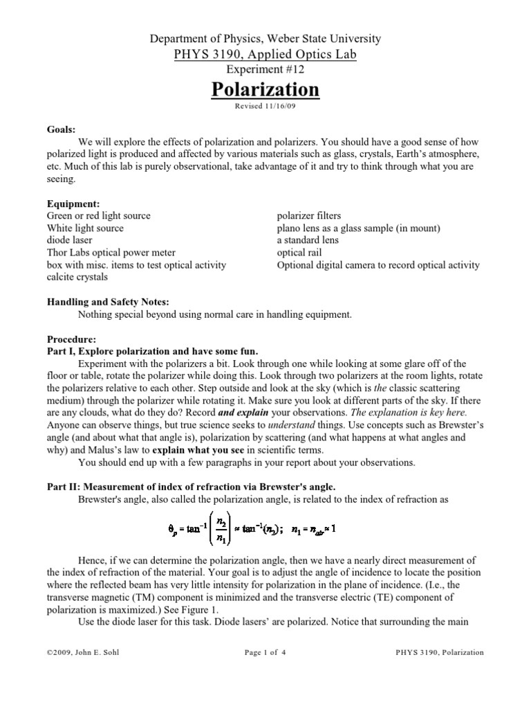 Lab Polarization PDF | PDF | Teaching Methods & Materials | Science & Mathematics