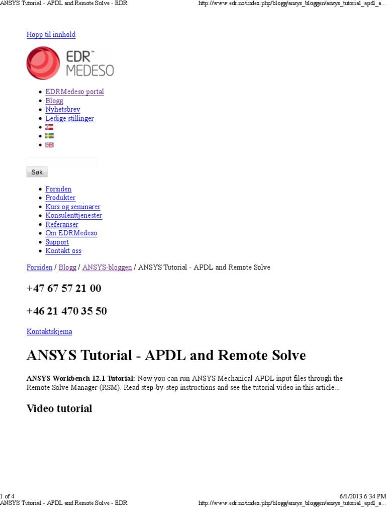 ANSYS Tutorial - APDL and Remote Solve - EDR | PDF | Operating System ...