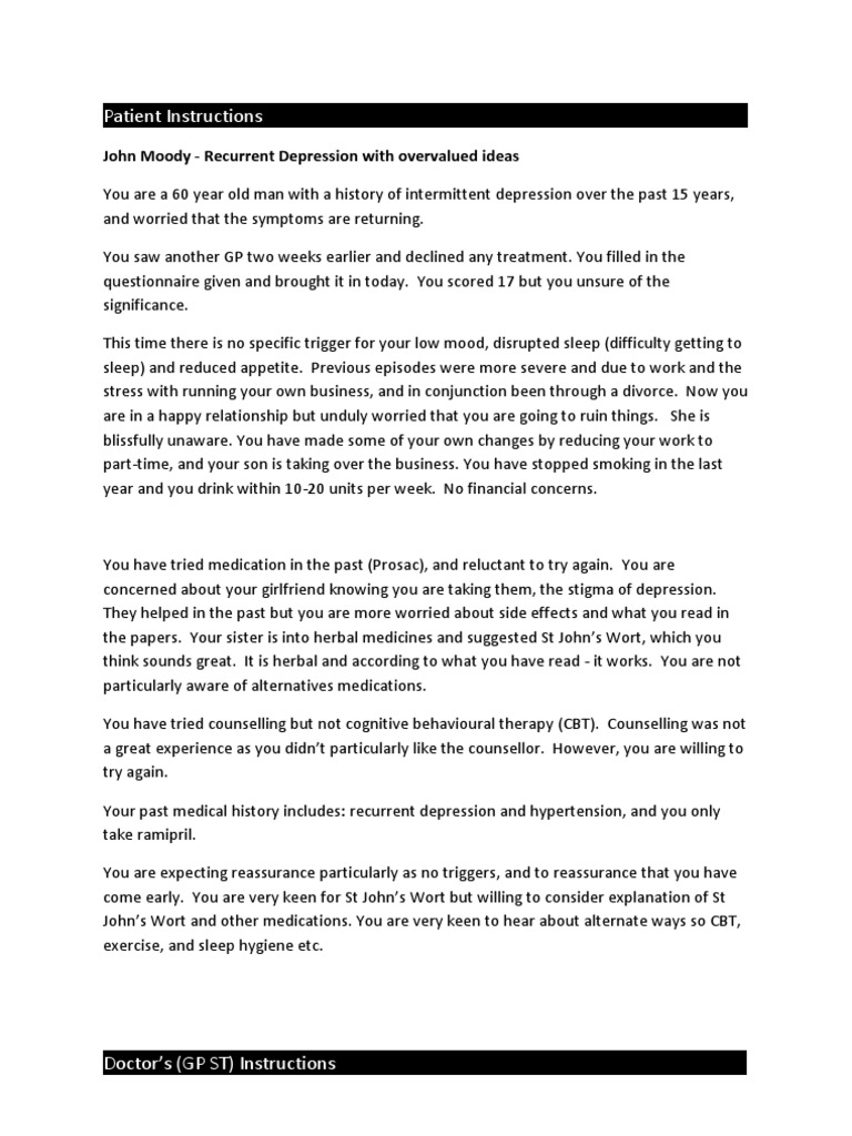 CSA Case Scenario Depression | PDF | Major Depressive Disorder ...