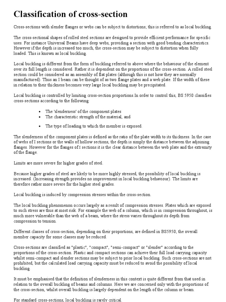Classification of Cross Sections | PDF | Buckling | Structural Steel