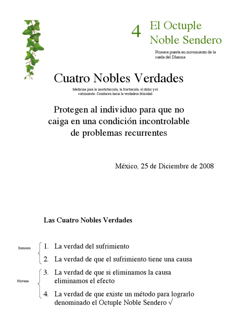 El Octuple Noble Sendero | PDF | Noble Óctuple Sendero | Cuatro nobles ...