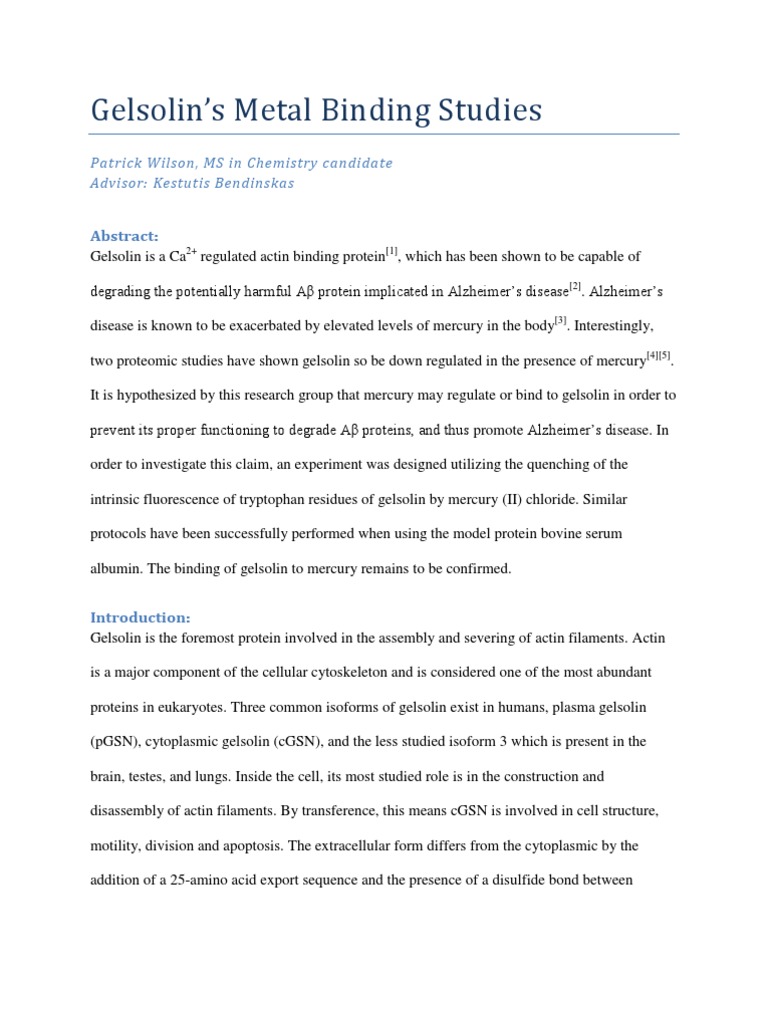 Gelsolin Final Report Edited | PDF | Amyloid Beta | Actin