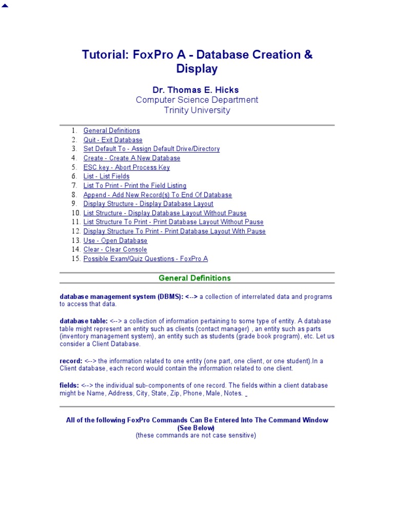 Foxpro Tutorial A | PDF | Databases | Computer File