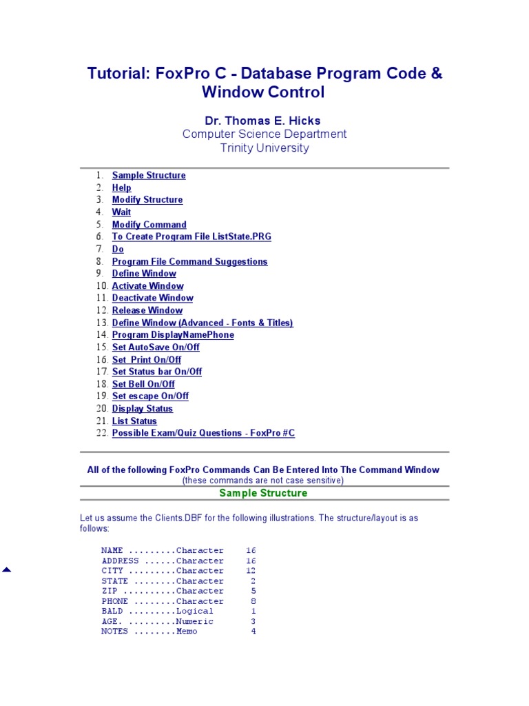 Foxpro Tutorial C | PDF | Database Index | Computer File