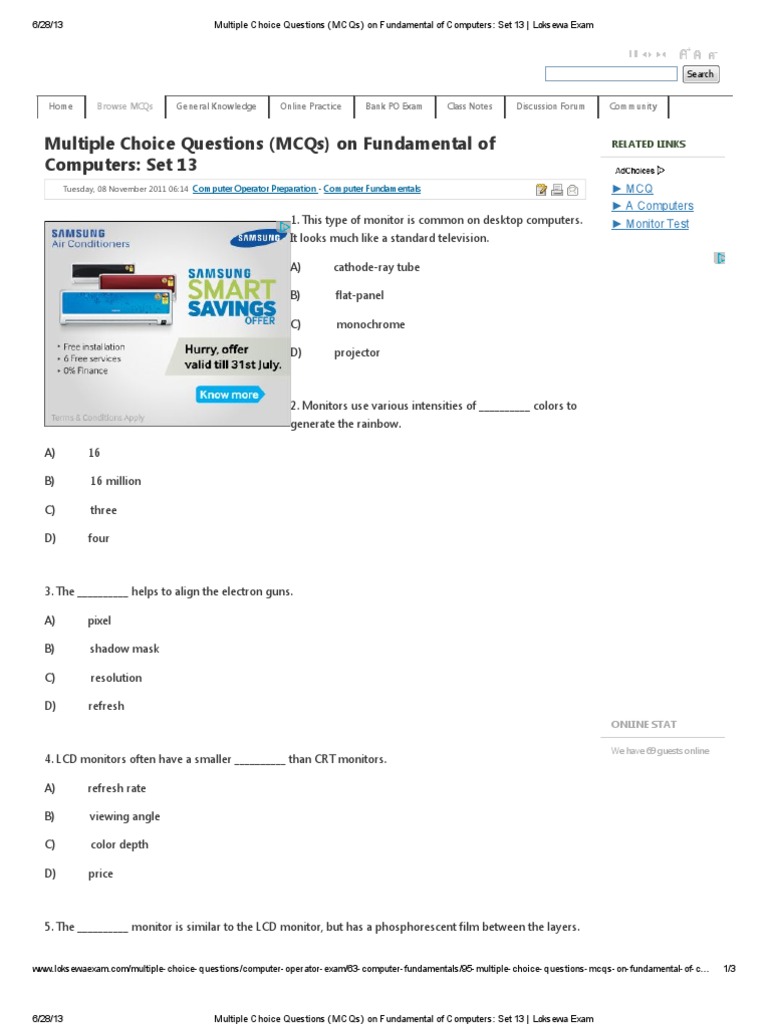 Multiple Choice Questions (MCQS) On Fundamental of Computers - Set 13 - Loksewa Exam | PDF