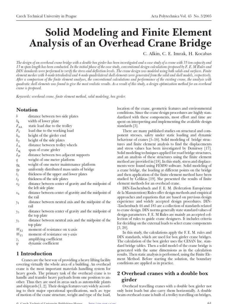 Solid Modeling and Finite Element Analysis of An Overhead Crane Bridge | PDF | Science & Mathematics