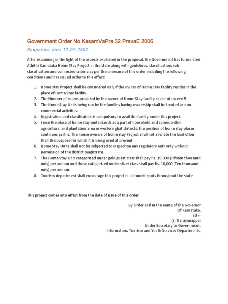 Government Order Homestay | PDF | Tourism | Hvac