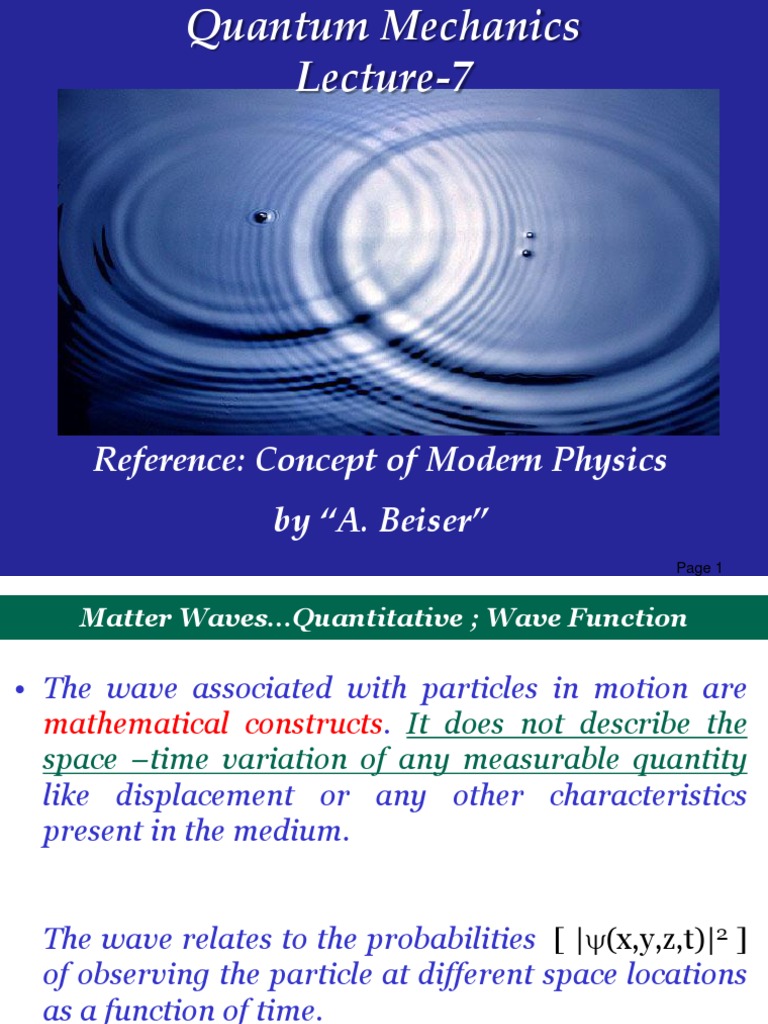 Matter Waves Wave Function Quantum Mechanics | PDF | Wave Function | Schrödinger Equation