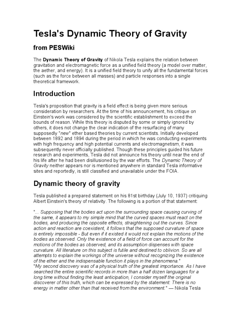 Tesla's Dynamic Gravity Theory Explained | PDF | Luminiferous Aether ...