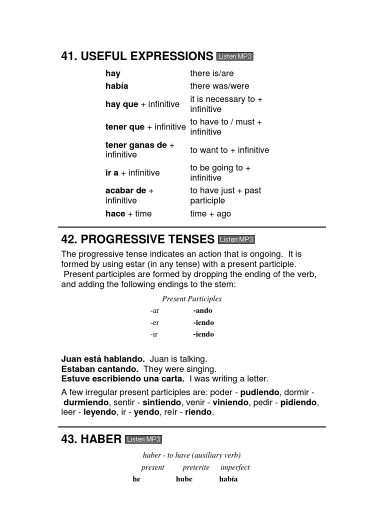Useful Expressions: Hay Había Hay Que + Infinitive Tener Que ...
