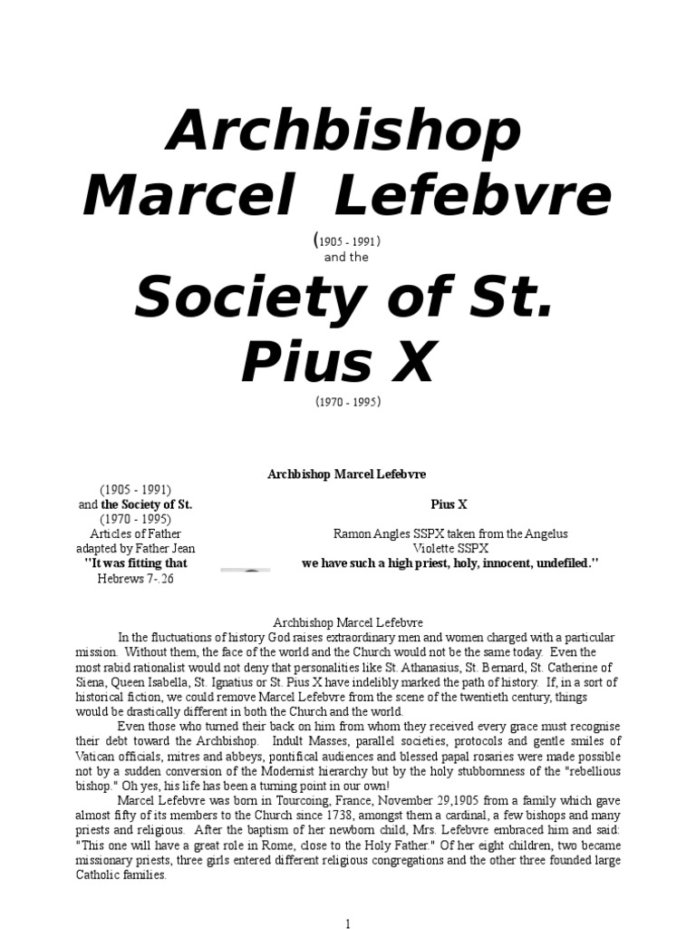 Archbishop Lefebvre's Legacy and SSPX | PDF | Pope | Catholic Church