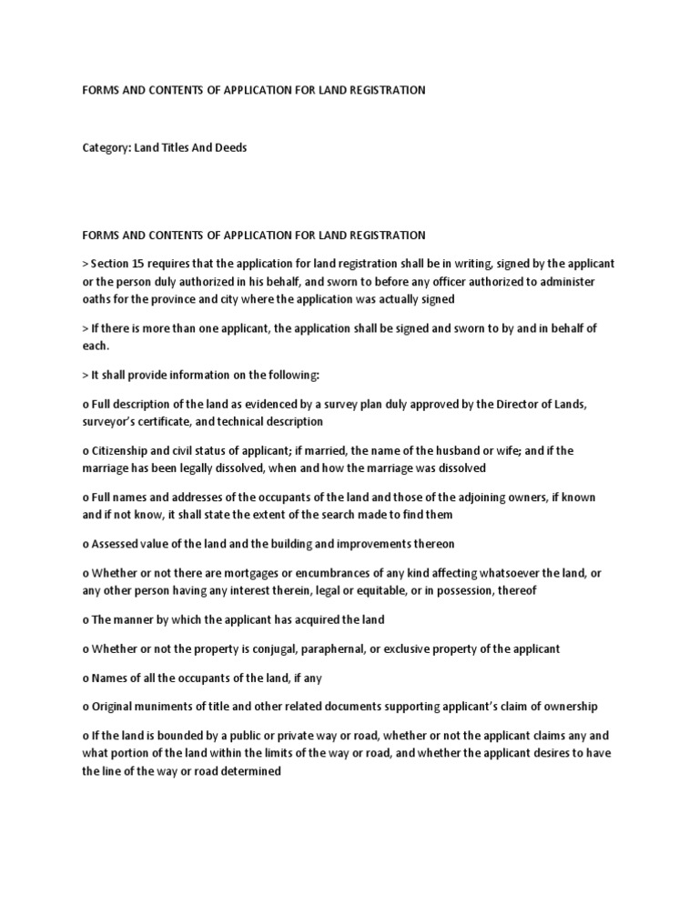 Land Registration Application Guidelines | PDF