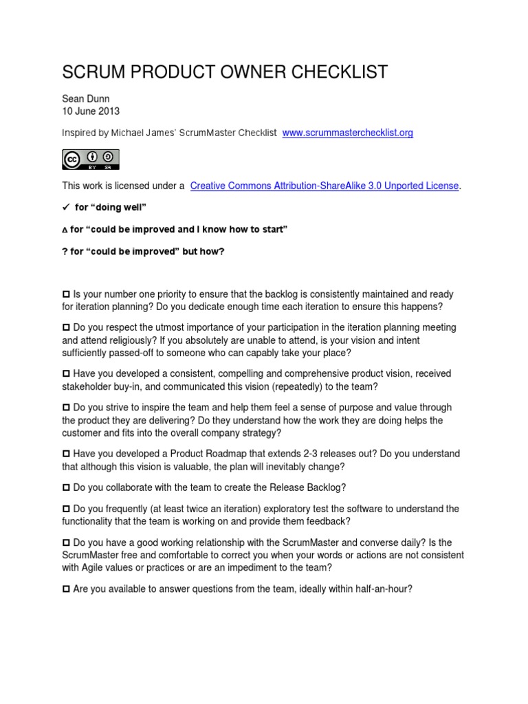 Scrum Product Owner Checklist | PDF | Scrum (Software Development ...