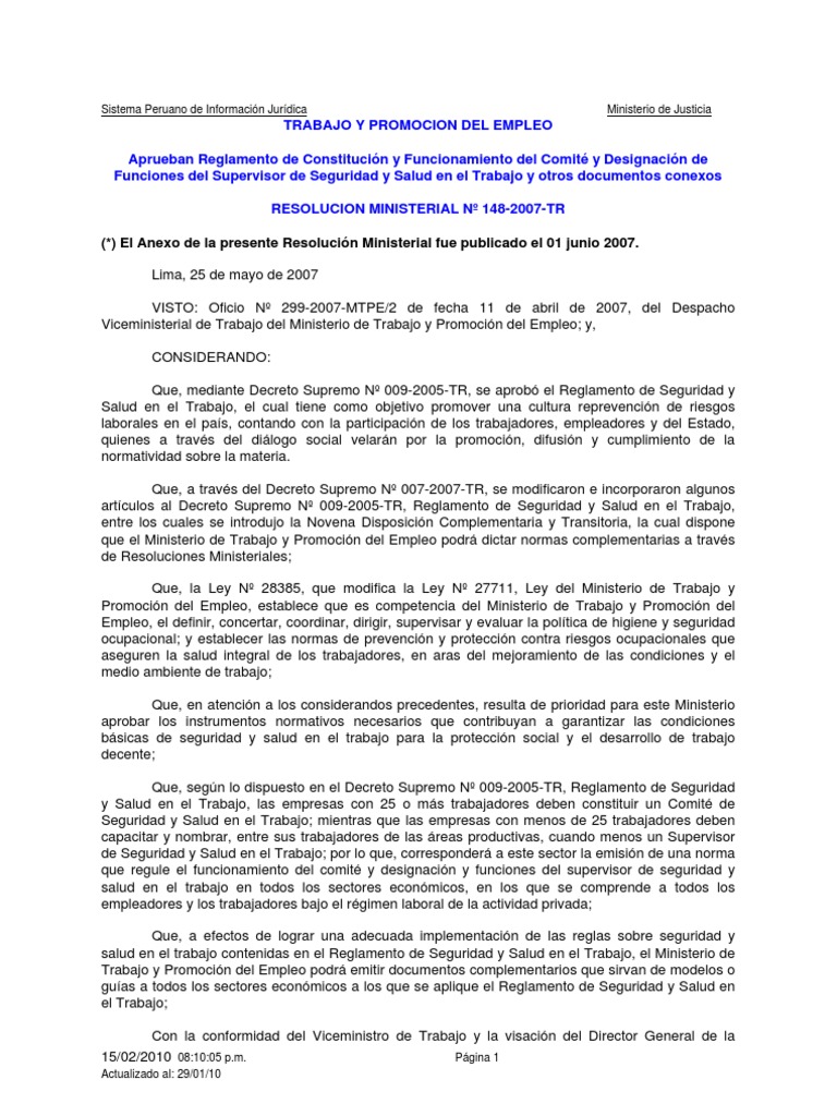 RM 148-2007-TR | PDF | Regulación | Derecho laboral