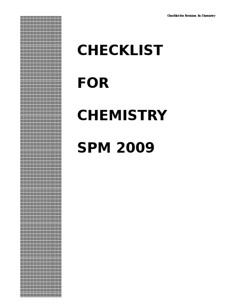 SPM Checklist For Chemistry | PDF | Redox | Chemical Reactions