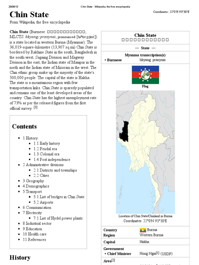 Chin State - Wikipedia, The Free Encyclopedia | PDF | Myanmar