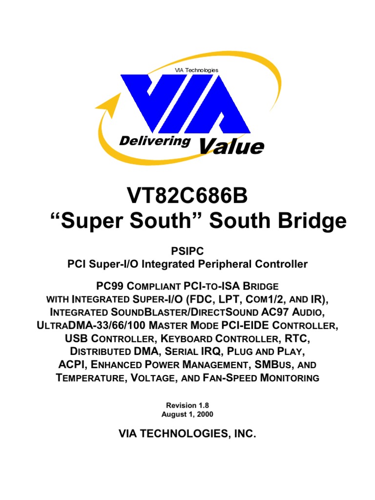 VT82C686B Southbridge Datasheet | PDF | Usb | Physical Layer Protocols