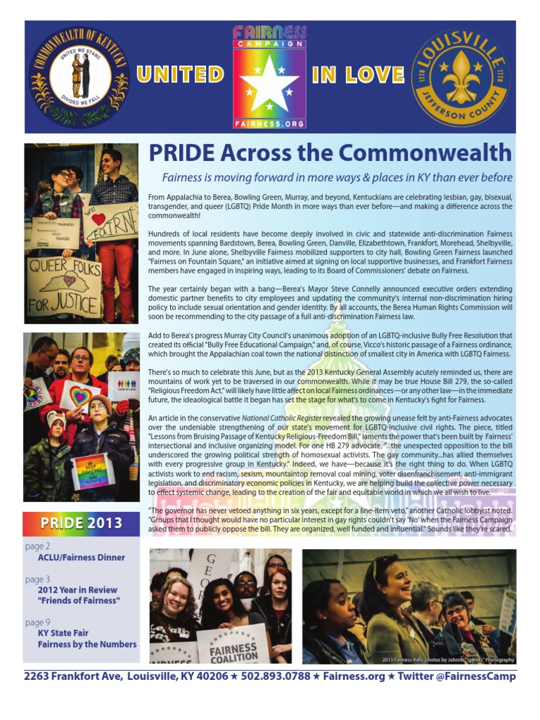 Fairness Campaign Pride 2013 Newsletter | PDF | Kentucky | Lgbt
