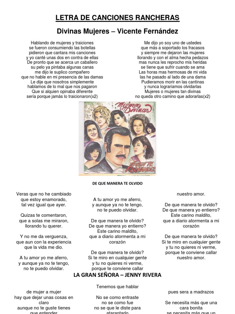 Letra de Canciones Rancheras | PDF | Amor | Entretenimiento (general)