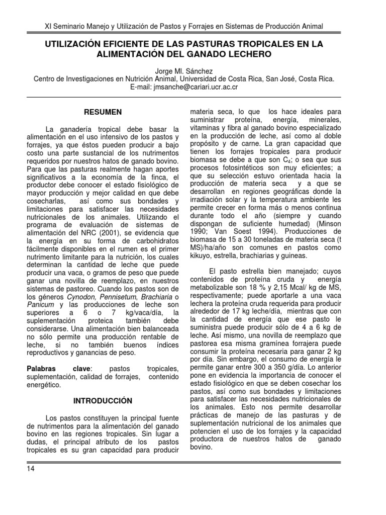 Eficiencia en Pasturas Tropicales para Ganado | PDF | Leche | Vacas