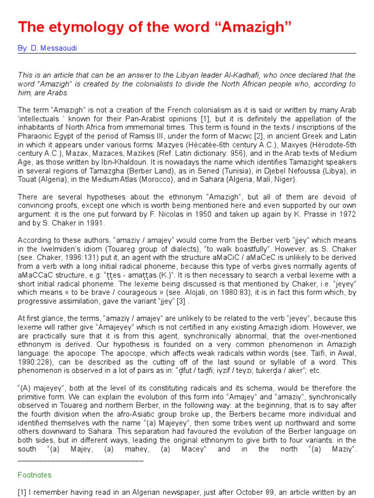 The Etymology of The Word "Amazigh" | PDF | Berbers | Symbols